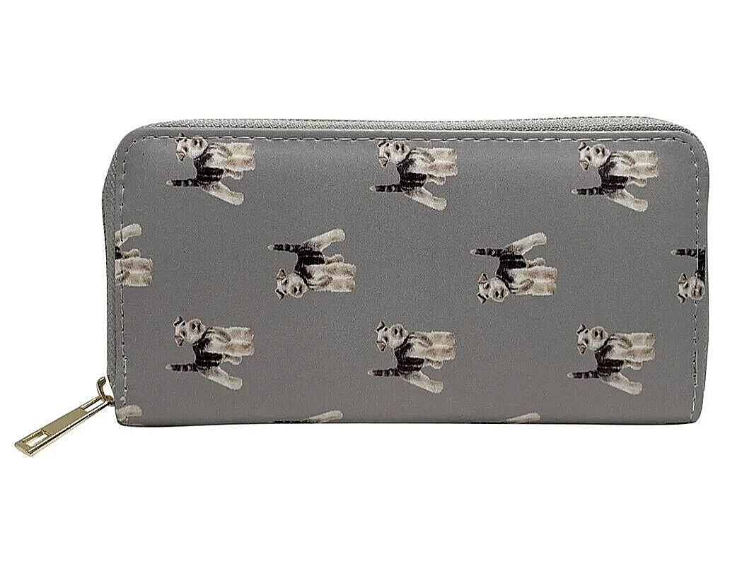 Ladies Schnauzer Purse Wallet in Grey zipped multi compartment Dog lov