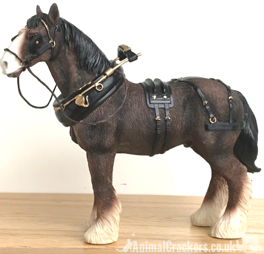 Leonardo Bay Shire Cart Heavy Horse in harness ornament figurine, gift
