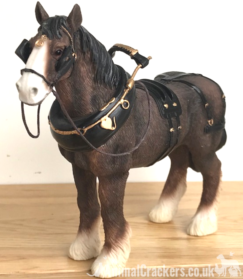 Leonardo Bay Shire Cart Heavy Horse in harness ornament figurine, gift
