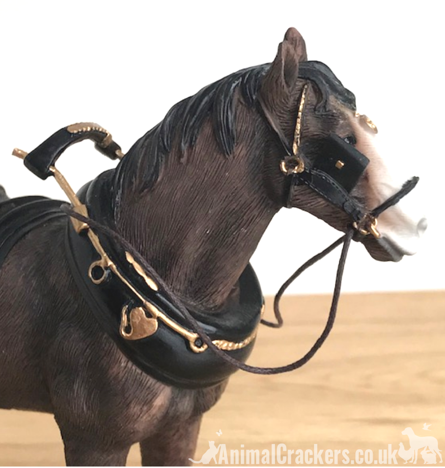 Leonardo Bay Shire Cart Heavy Horse in harness ornament figurine, gift