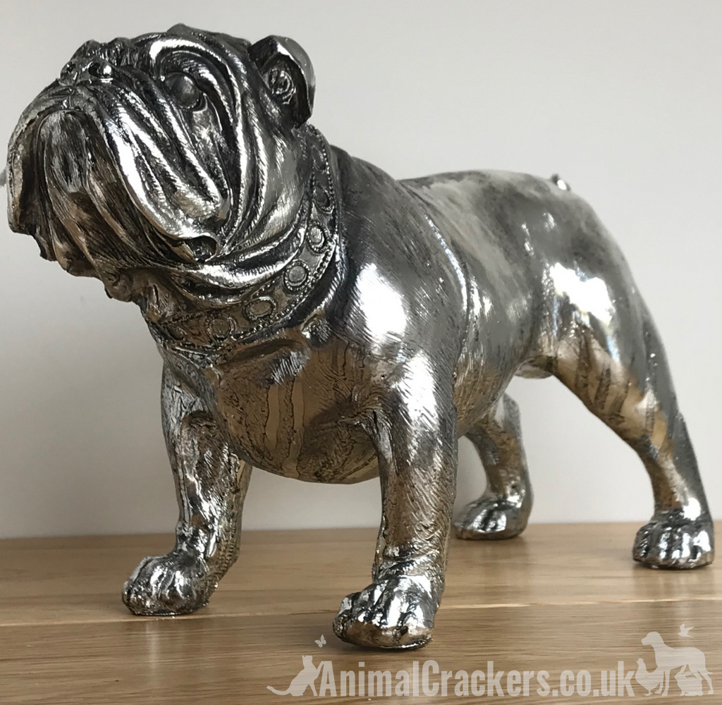 Large 26cm Silver Bulldog Ornament Sculpture Figurine Decoration dog l