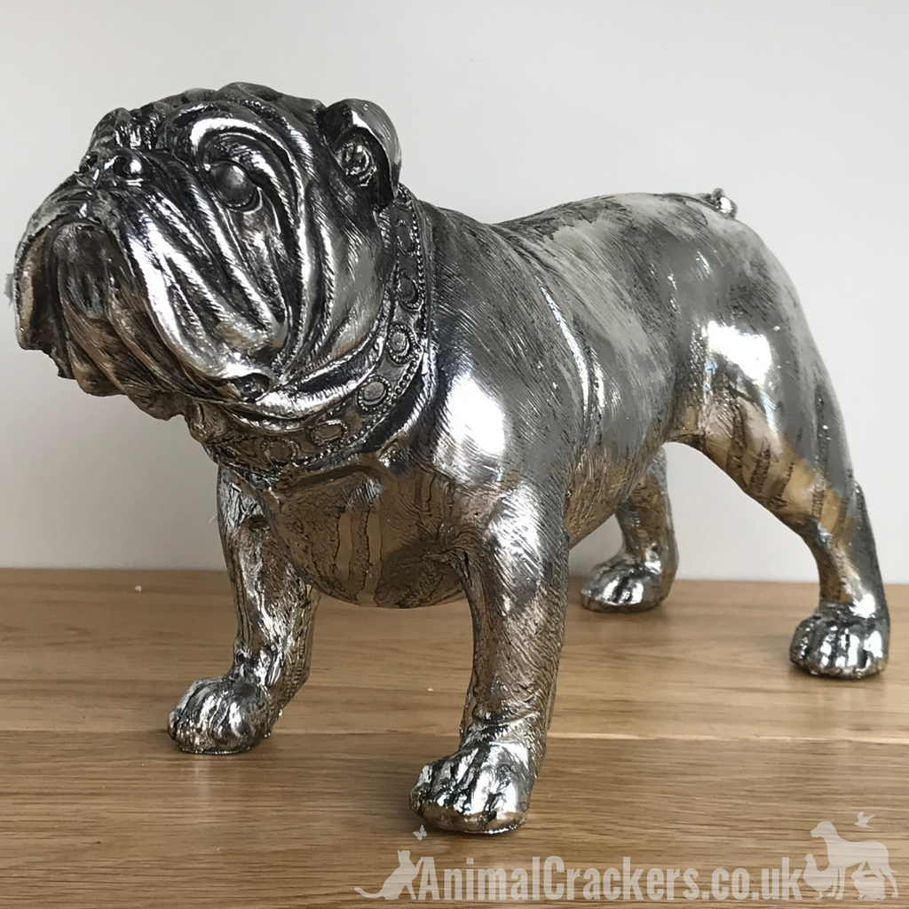 Large 26cm Silver Bulldog Ornament Sculpture Figurine Decoration dog l